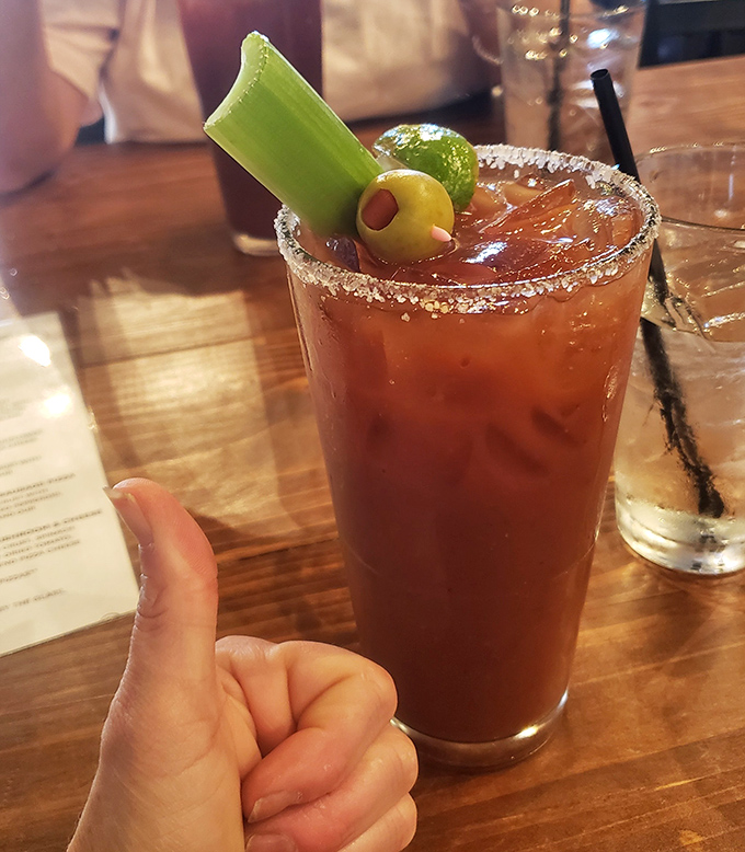 This isn't just a Bloody Mary &ndash; it's a spicy liquid brunch accessory complete with the perfect garnish trifecta of celery, olive, and lime.