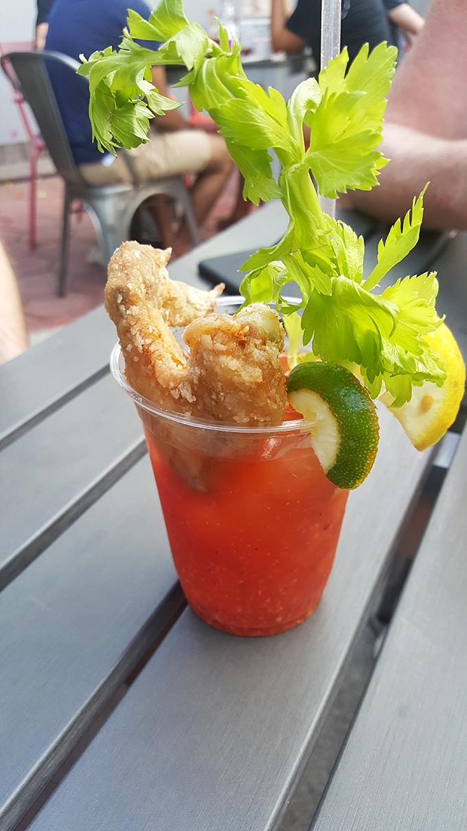 The Bloody Mary comes with its own chicken garnish&mdash;because why should celery have all the fun in cocktail accessories?