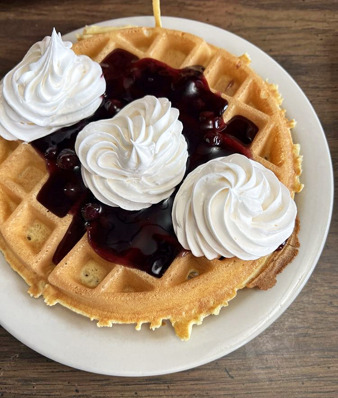 A waffle that understands the importance of architecture&mdash;crisp exterior, fluffy interior, and whipped cream peaks that deserve their own Ohio landmark designation.