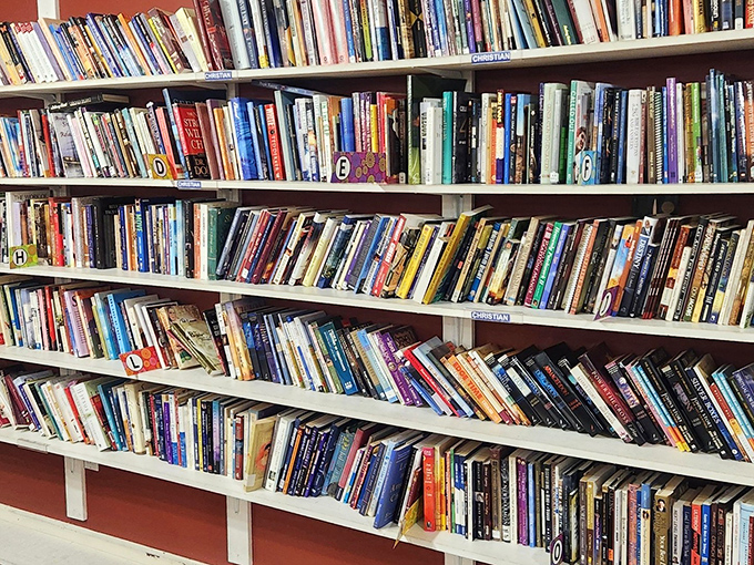 A bibliophile's dream where every shelf holds literary adventures waiting to be rediscovered. Books finding their second chapter.