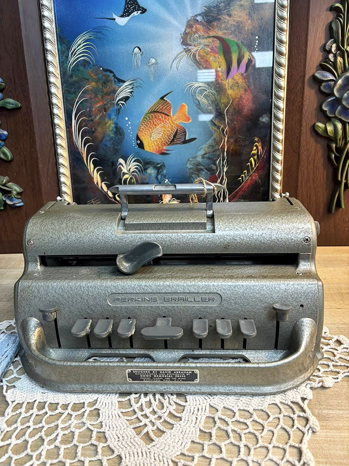Before autocorrect saved us from ourselves, this Perkins Brailler created words with mechanical precision and satisfying tactile feedback.