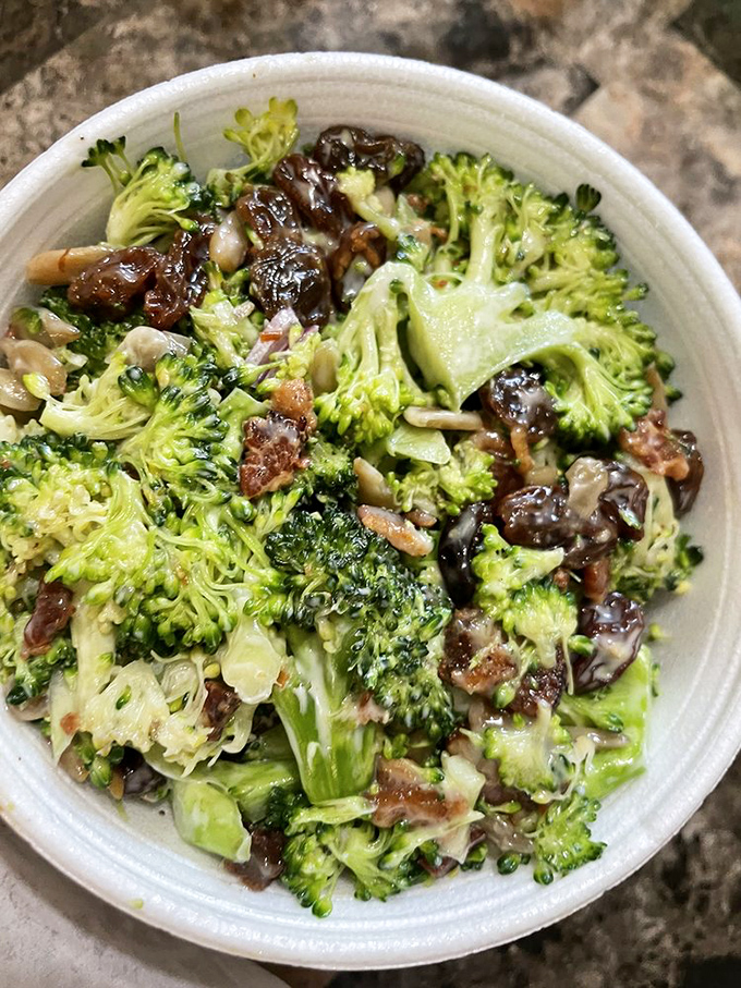 Broccoli salad that might actually convince vegetable skeptics to reconsider their life choices, thanks to its perfect balance of freshness and flavor.