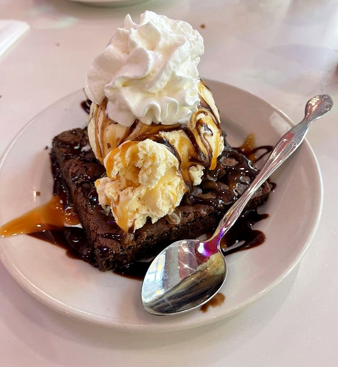 This brownie sundae could make even the grumpiest server crack a genuine smile.