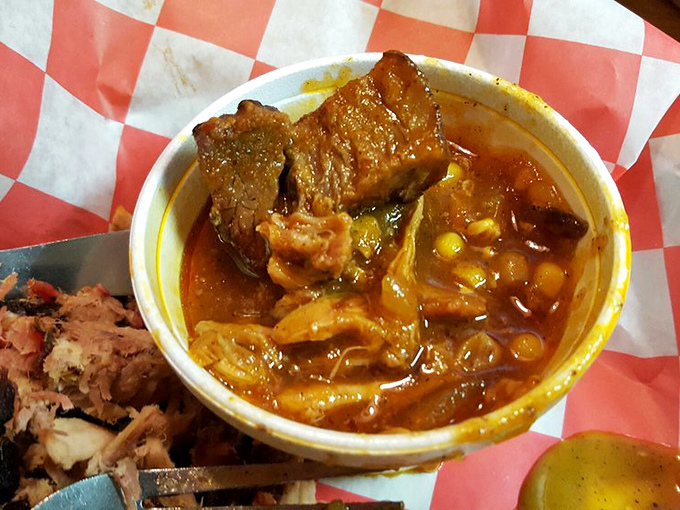 Brunswick stew &ndash; where vegetables pretend they're the star until the smoked meat reminds them who's boss. Pure comfort in a cup.