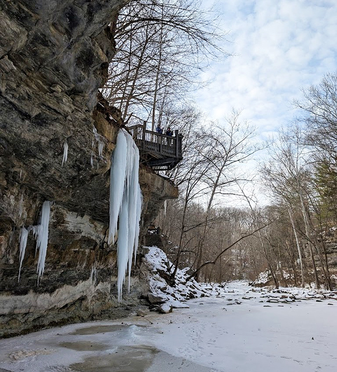 Winter's frozen waterfall spectacle. Massive icicles transform the canyon into nature's sculpture gallery &ndash; worth every shiver and extra layer.