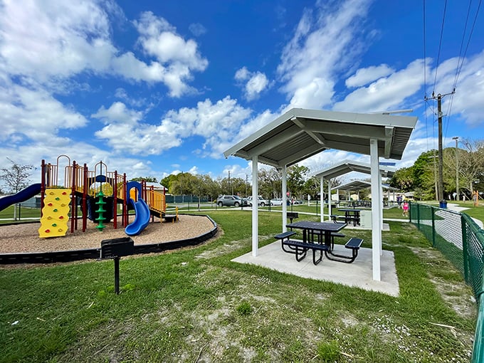 Centennial Park offers the simple pleasure of shade trees and American flags &ndash; no admission required.