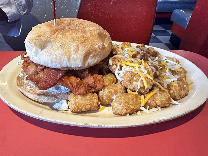 Breakfast meets lunch in this towering creation that makes you wonder if you should eat it or frame it.