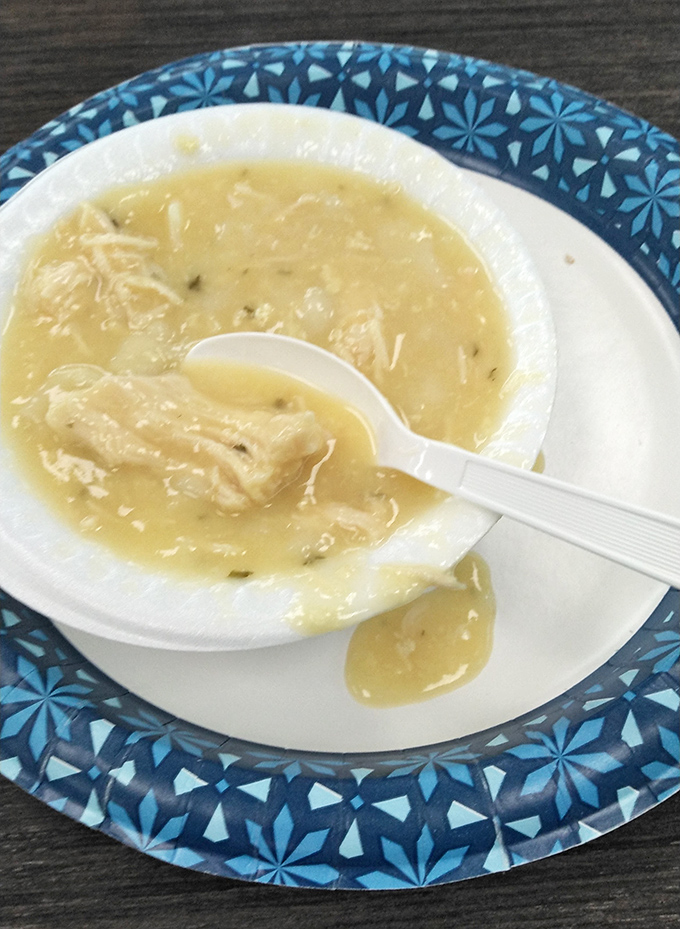 Chicken and rice soup that could cure whatever ails you, served in a bowl that's seen its share of rainy day comforts.