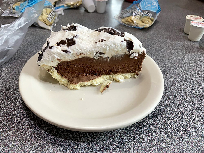 Chocolate cream pie with a cloud of whipped topping—the sweet finale that somehow makes perfect sense after a spice-laden chili feast.
