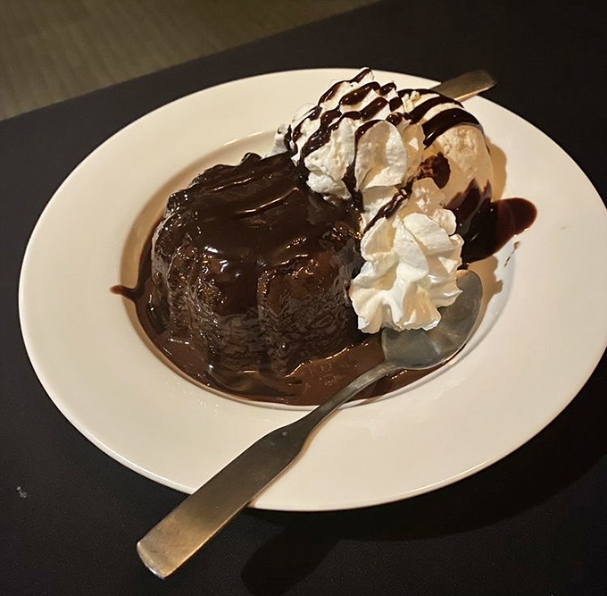The chocolate volcano cake erupts with warm fudge and cool cream&mdash;a sweet finale that somehow finds room even after a hearty steak dinner.