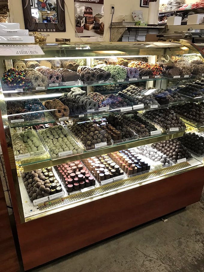 Chocolate paradise awaits at the confectionery counter. Diet resolutions come here to die a deliciously happy death.