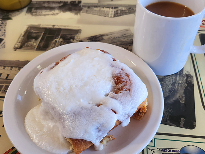 That cinnamon roll isn't just breakfast &ndash; it's dessert masquerading as a morning meal, and we're completely fine with that delicious deception.