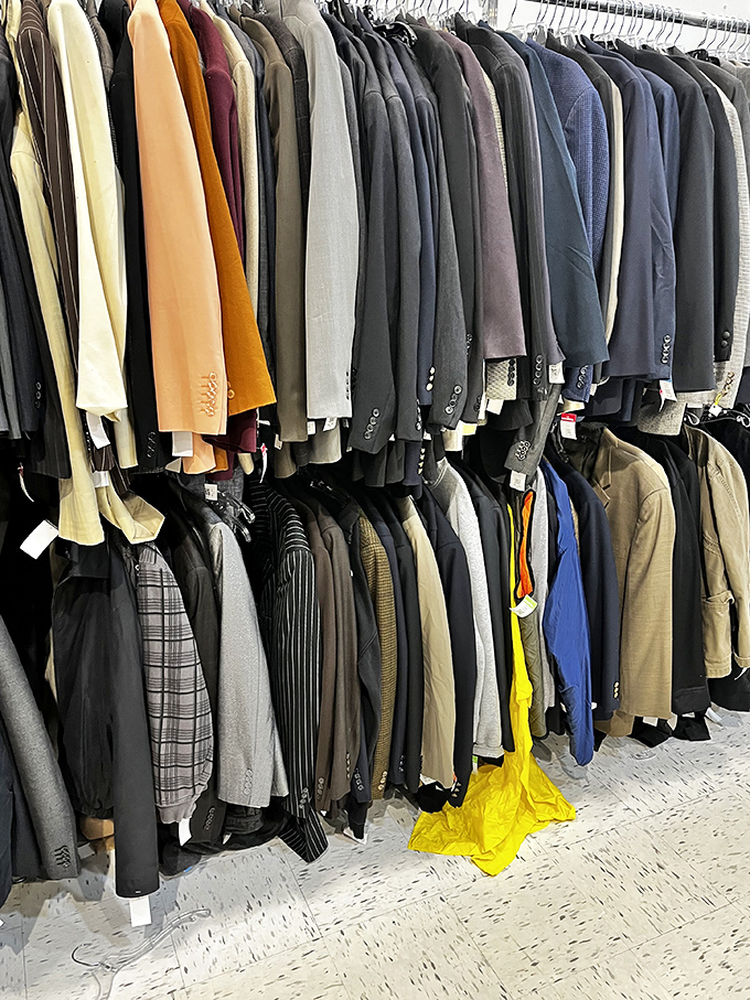 The suit section: where business attire gets a second interview. These jackets have seen boardrooms and now await your closet revolution.