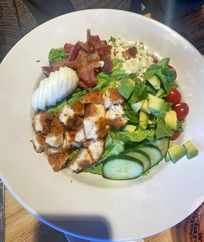 The Cobb salad arrives looking fresh enough to convert even devoted carnivores temporarily.