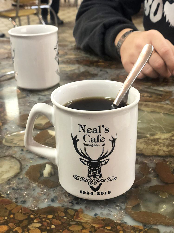 The iconic Neal's Cafe mug&mdash;featuring their deer logo and "Best of Better Foods" slogan&mdash;makes that morning coffee taste even better.
