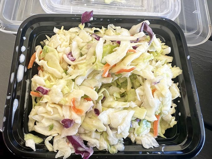 Coleslaw that knows its purpose in life: to bring crisp, cool contrast to smoky meat, like the refreshing mountain breeze after a day in the desert.