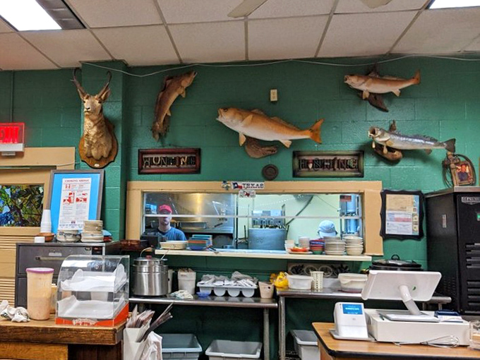 The mounted fish watching over the kitchen pass might be the only things in the restaurant not tempted by what's coming out of those doors.
