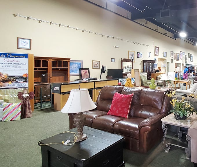 Furniture displays that feel more like browsing a friend's well-appointed home than digging through castoffs. That leather sofa has stories to tell.