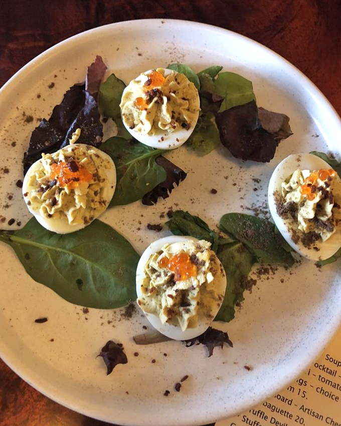 These elegant deviled eggs topped with caviar elevate a picnic classic into sophisticated fine dining territory.