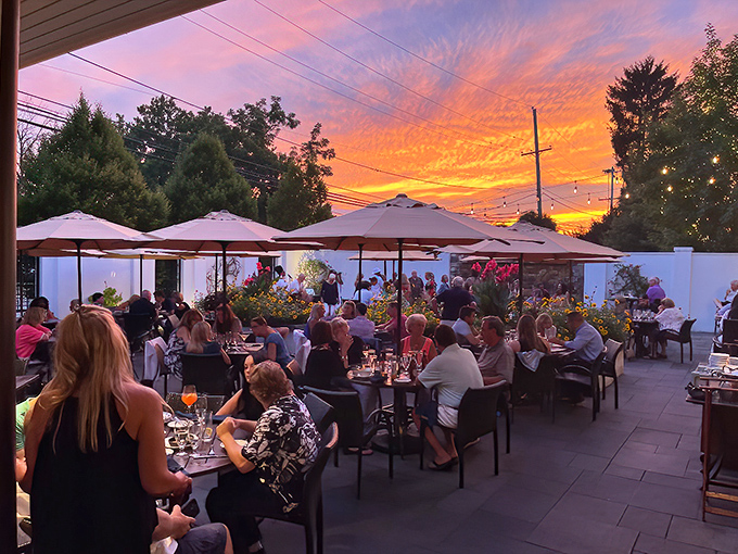 Sunset dining on the patio&mdash;where food meets nature's light show and everyone looks 10 years younger in that golden glow.