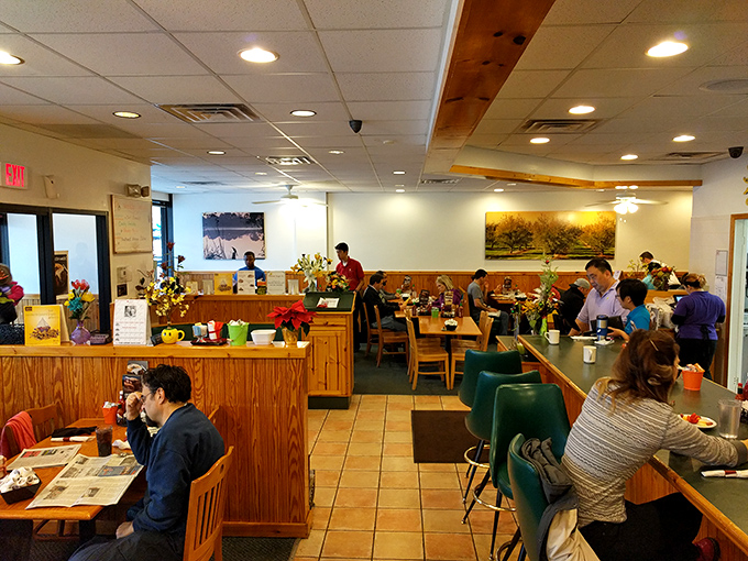 The dining room hums with that perfect breakfast energy&mdash;part caffeine buzz, part anticipation of hash browns, all community.