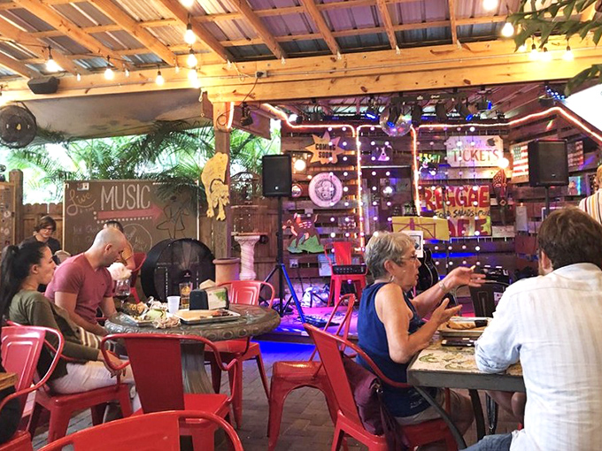 The outdoor dining area feels like your coolest friend's backyard party&mdash;if that friend happened to be a culinary genius with great taste in lighting.