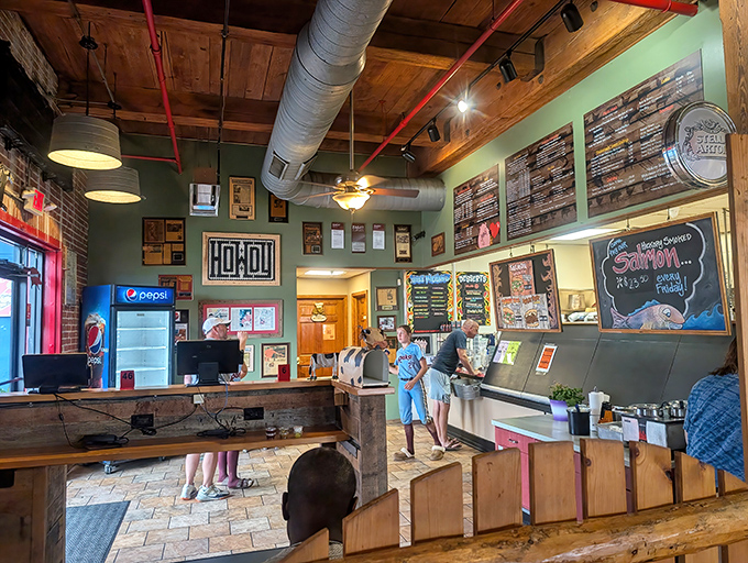 The ordering counter where dreams become reality, one smoked meat selection at a time.
