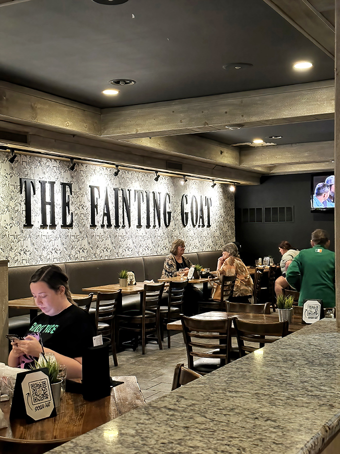 The restaurant's namesake boldly displayed on patterned wallpaper creates an Instagram moment that's as appealing as the food itself.