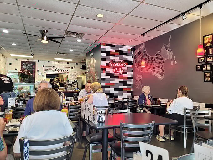 The dining room hums with the symphony of forks against plates and coffee cup clinks. These aren't just customers—they're breakfast believers.