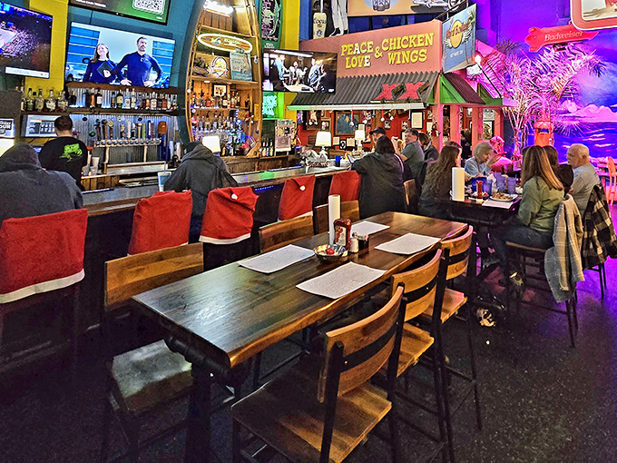 The bar area buzzes with conversation and laughter—proof that good food creates community faster than any social network.