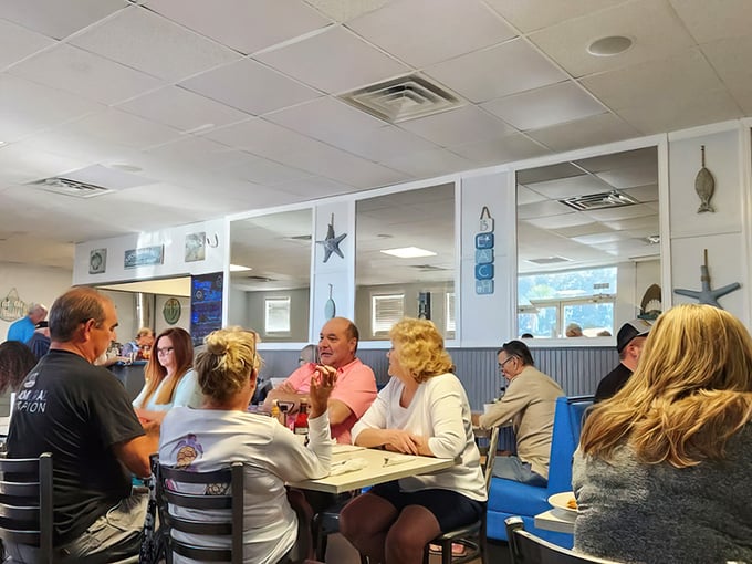 The true heart of any great diner: its patrons. Regular customers sharing stories and meals in a space that feels more like a community living room than a restaurant.