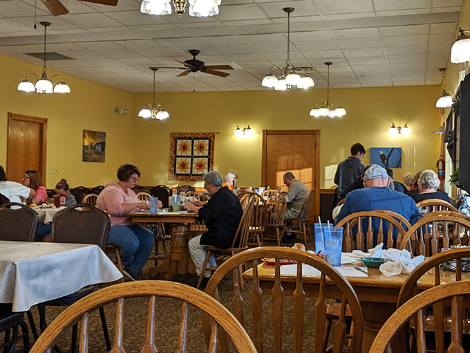 A dining room filled with happy eaters&mdash;the universal language of good food transcends all barriers.