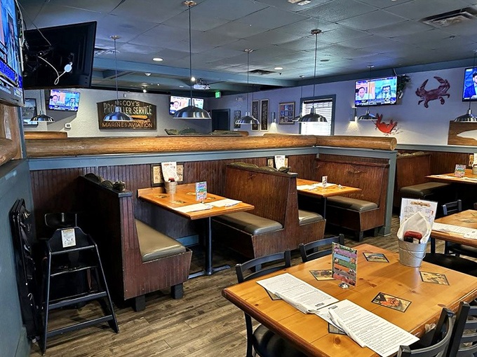 The dining area strikes that perfect balance between "nice enough for date night" and "casual enough that nobody minds if you lick your fingers."