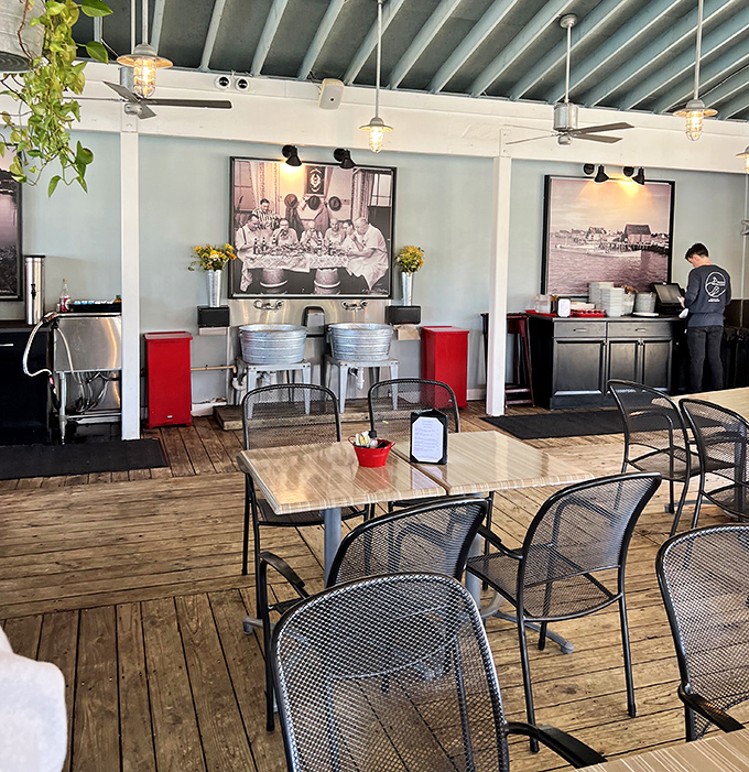 Weathered wood floors and vintage photographs tell stories of Chesapeake Bay's past while you create new memories over jumbo lump crab.