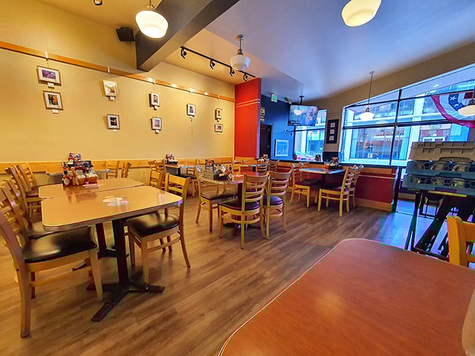 Clean lines, warm wood tones, and plenty of natural light create the perfect backdrop for the real star of the show&mdash;the food.