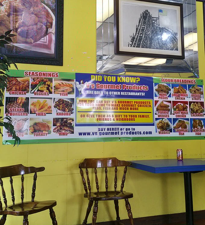 The wall proudly announces that V's seasonings and breading mixes are sold to other restaurants. It's like finding out your favorite band writes hits for everyone else too.