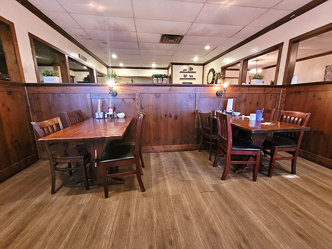 The dining area's wooden booths have likely witnessed thousands of first dates, family celebrations, and "I shouldn't, but I'll have dessert" moments.