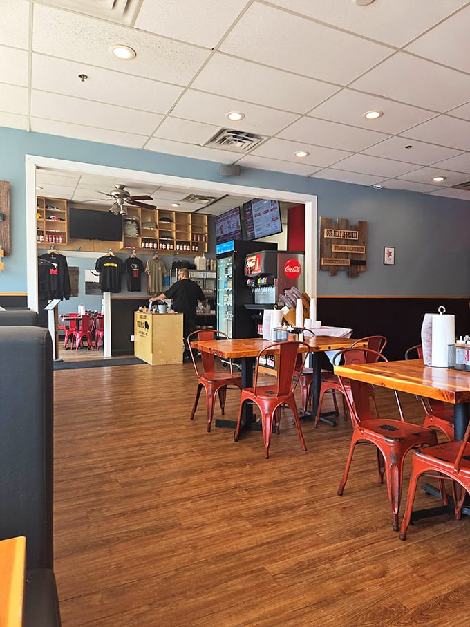 From this angle, you can almost smell the smoke wafting from the kitchen&mdash;the wooden floors and counter practically absorbing decades of barbecue heritage in just a few years.