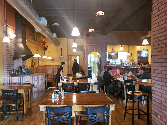 From this angle, you can almost hear the clinking glasses and laughter bouncing off the brick columns as diners settle in for an unhurried feast.