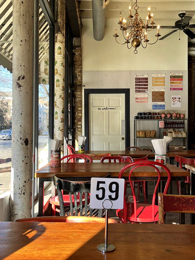Table 59 waits patiently in sunlight streaming through windows, like a front-row seat at the theater of deliciousness.
