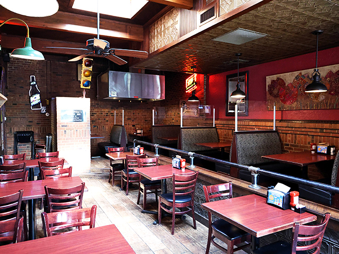 Another dining area where the wood paneling and brick walls tell stories of countless celebrations, first dates, and "just because" Tuesday night dinners.