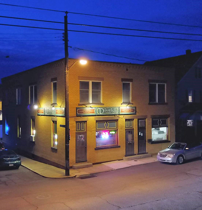 Dively's Tavern glows like a beacon for night owls and storytellers, where local legends are shared over cold beers and warm conversation.