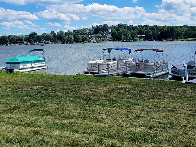 The dock stretches into possibilities &ndash; morning meditation spot, afternoon fishing perch, or sunset viewing platform.