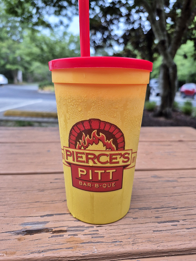 That yellow cup isn't just holding a beverage&mdash;it's containing liquid joy to wash down smoky perfection.