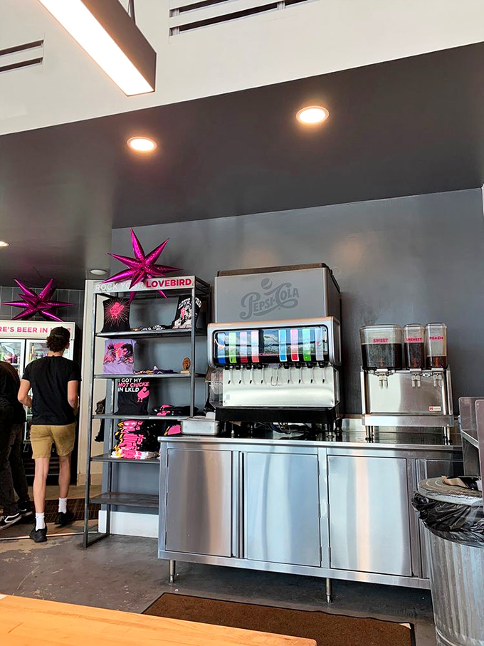 The drink station stands ready with Pepsi products and pink star decorations &ndash; because proper hydration is essential when your mouth is experiencing the chicken apocalypse. 