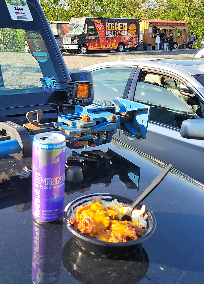 Tailgate dining at its finest. When your car hood becomes a dining table, you know you're having an authentic Pennsylvania barbecue experience.