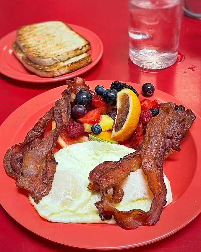 Eggs so perfectly cooked they deserve their own Instagram account. Paired with bacon that's achieved that mythical balance between crisp and chewy.