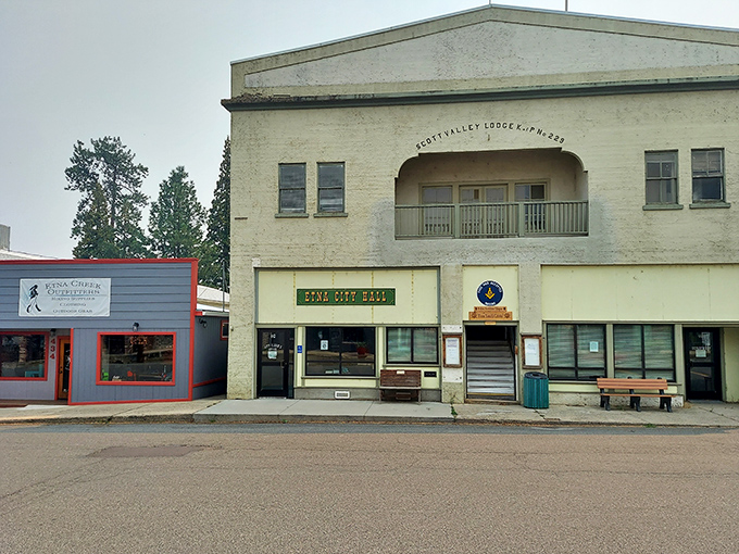 The Scott Valley Lodge building houses the city hall, where small-town governance happens at a refreshingly human scale.