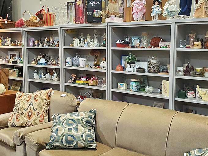 Porcelain figurines stand at attention, silently judging your décor choices while secretly hoping you'll take them home.