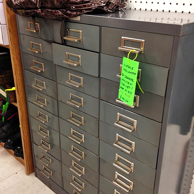 This industrial filing cabinet once organized someone's important papers; now it could store your collection of... well, anything.